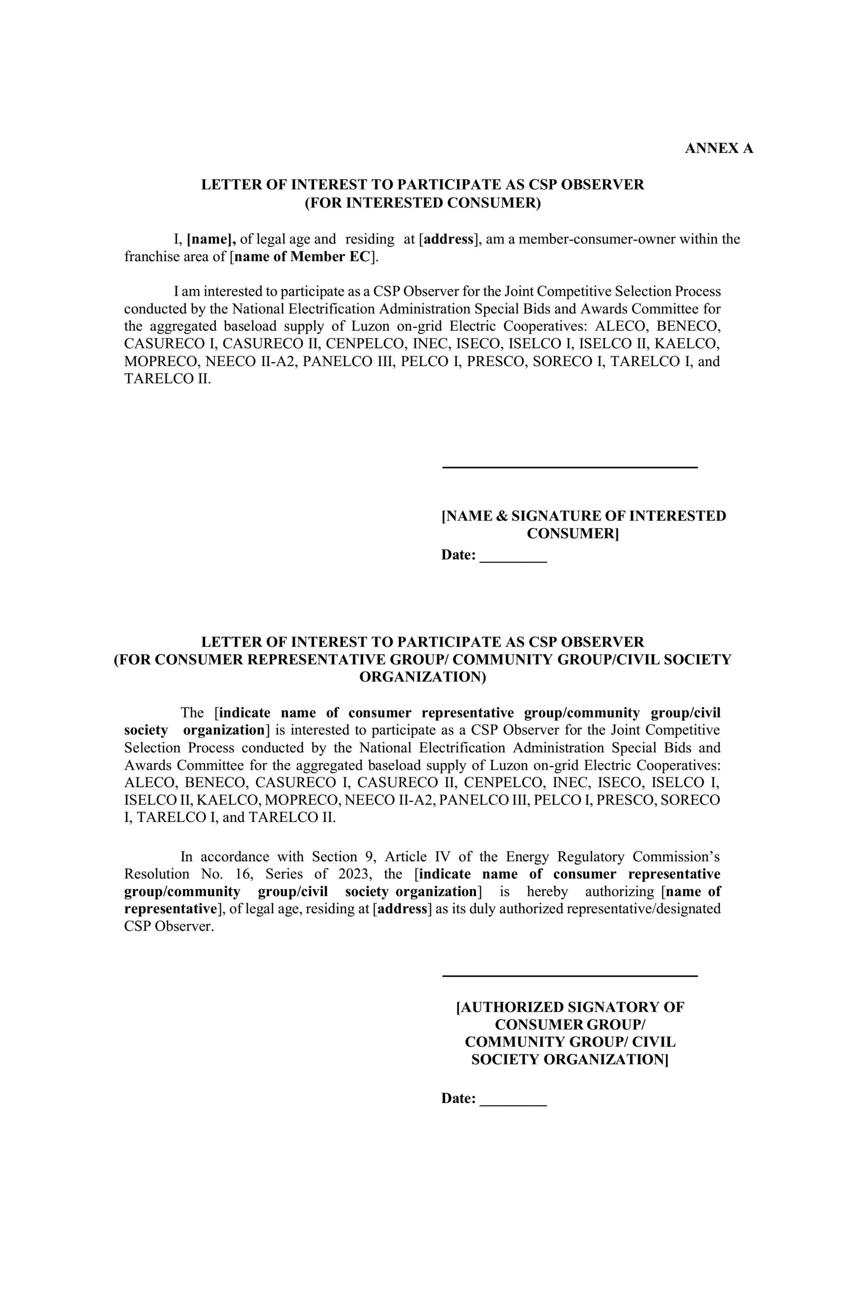 CSP-BID – CASURECO I