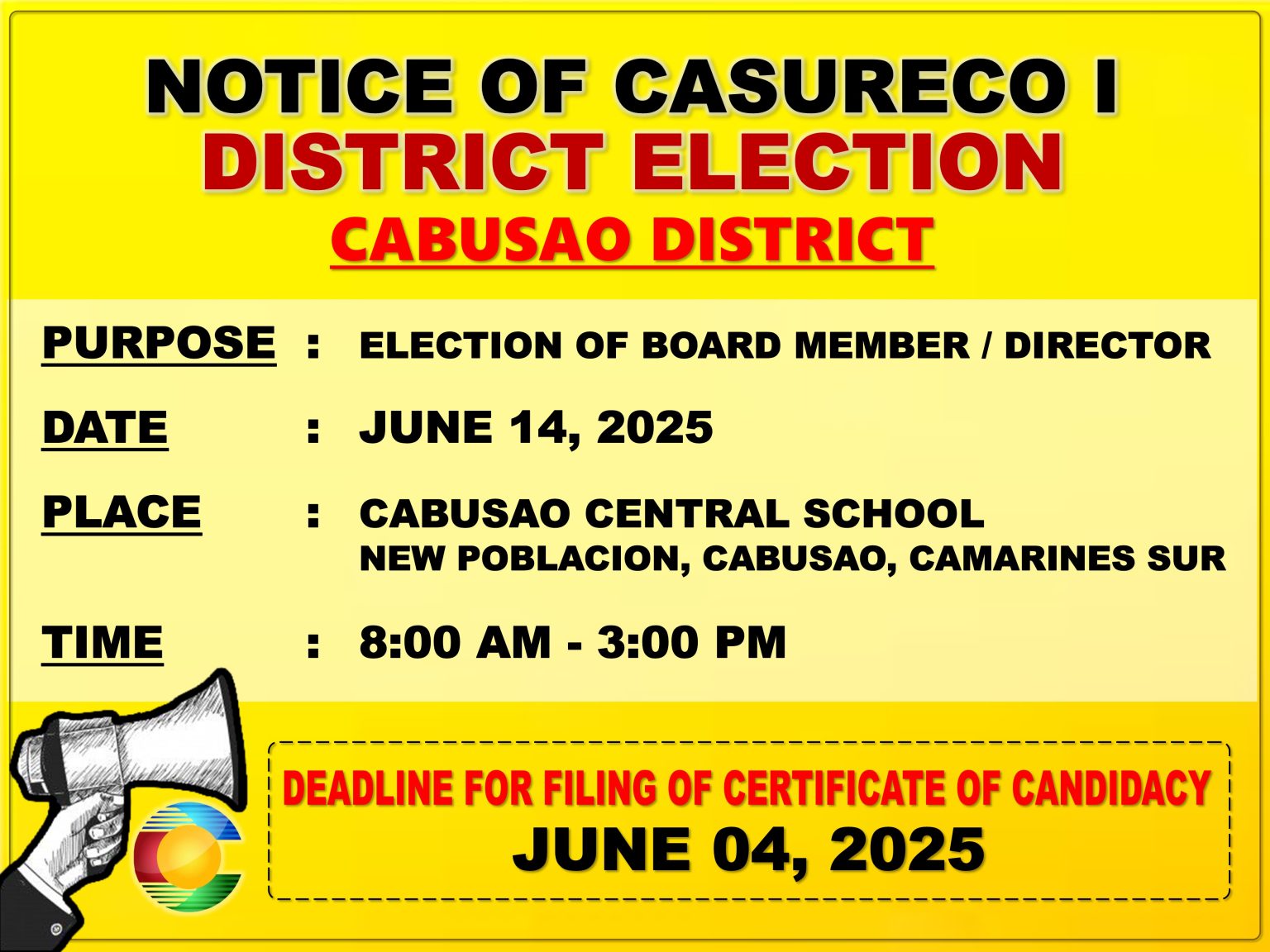 CABUSAO DISTRICT ELECTION - CASURECO I